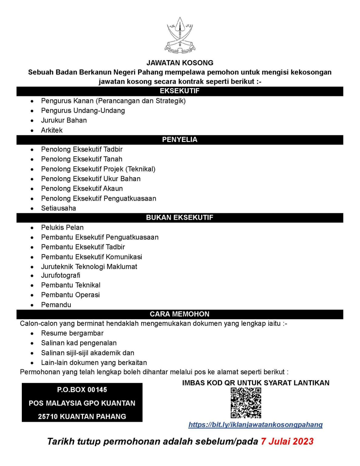 Iklan Jawatan Kerajaan Negeri Pahang • Jawatan Kosong Terkini