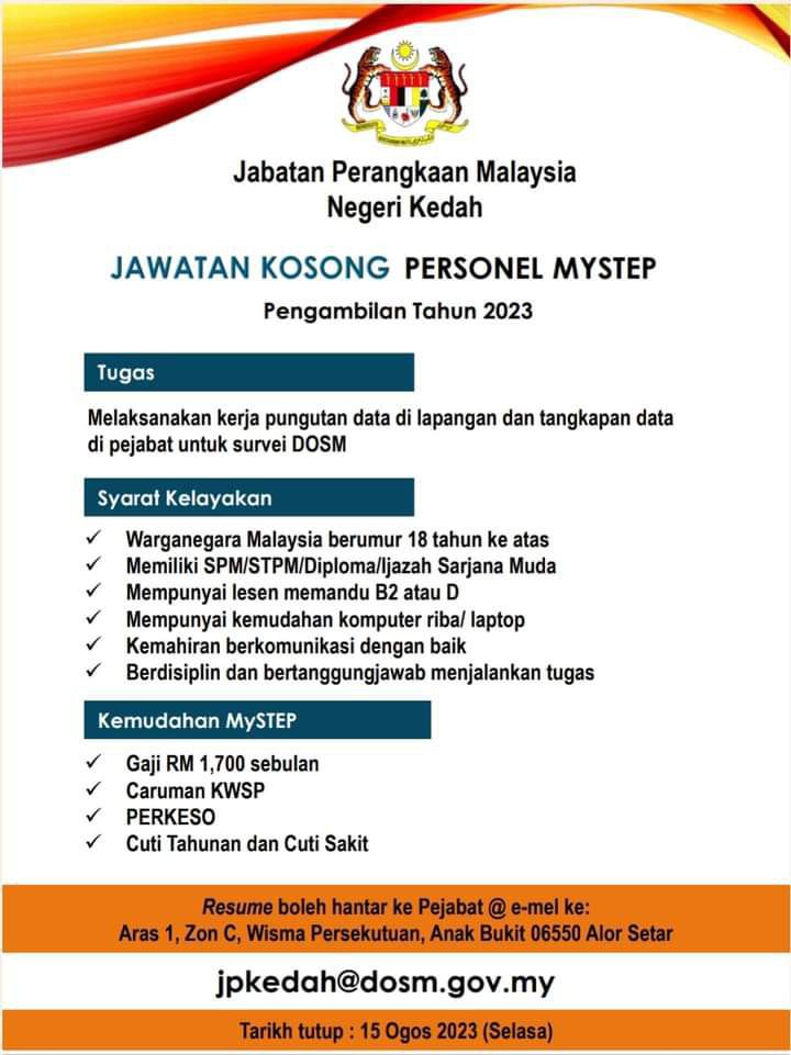 Iklan Jawatan Personel MySTEP ~ Jabatan Perangkaan Malaysia • Jawatan Kosong Terkini
