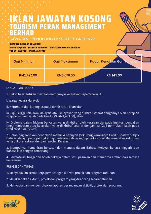 Iklan Kini Jawatan Kosong Tourism Perak Malaysia • Jawatan Kosong Terkini